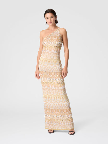 One-shoulder Chevron Pattern & Sequin Maxi Dress – Belinda International